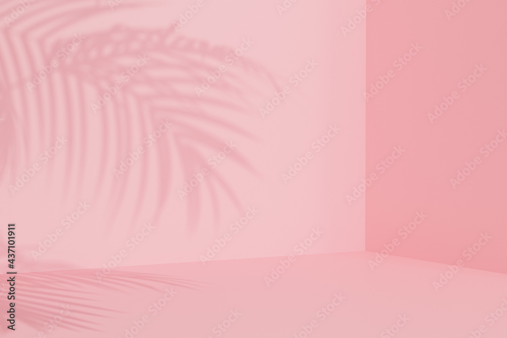 Summer vacations pink background with tropical leaves shadows, minimal ...