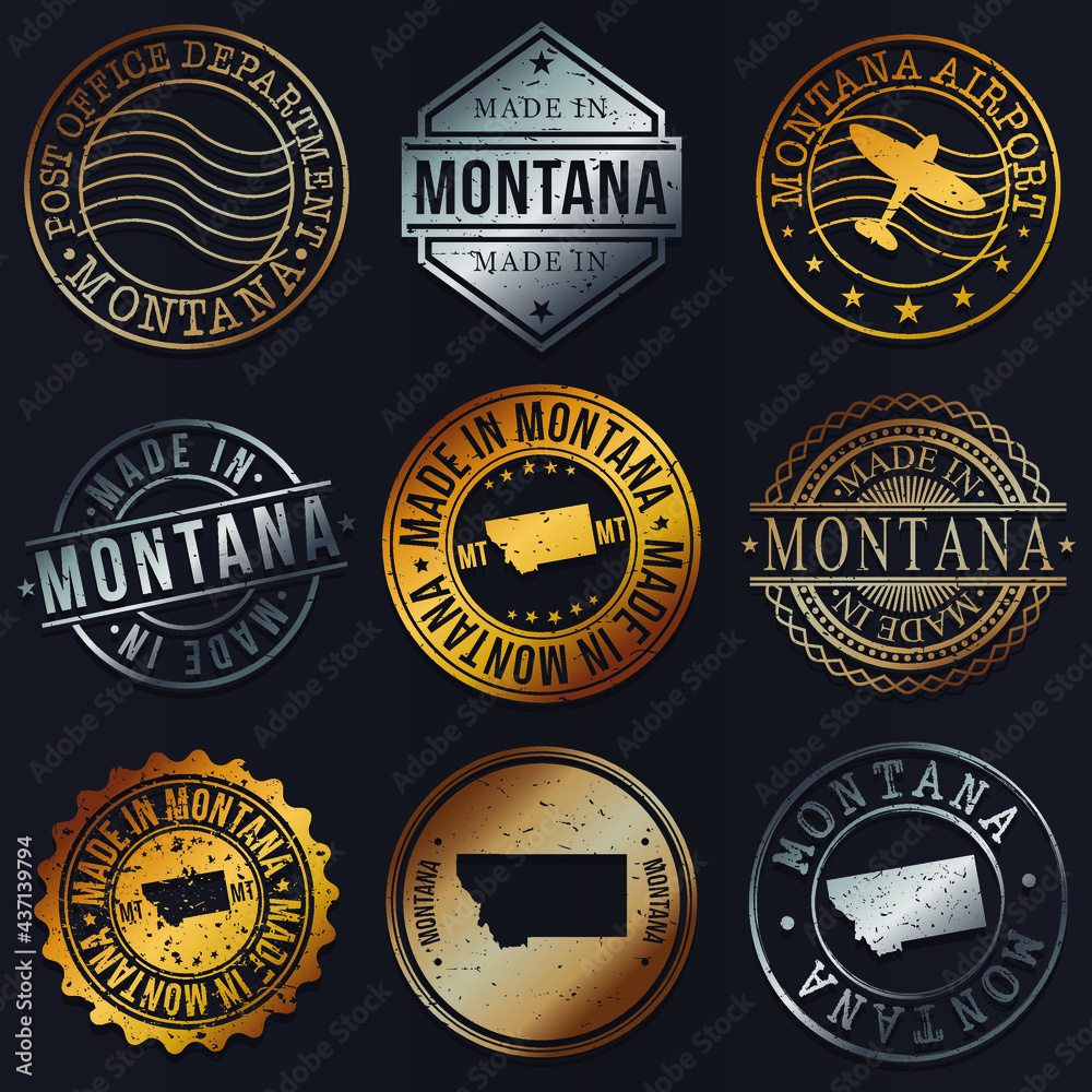 Montana, USA Business Metal Stamps. Gold Made In Product Seal. National ...