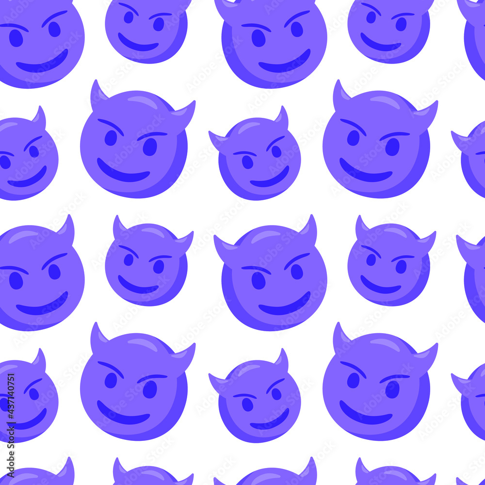 Demon Icon Emoji Pattern. Evil Seamless Background Symbols. Doodle ...