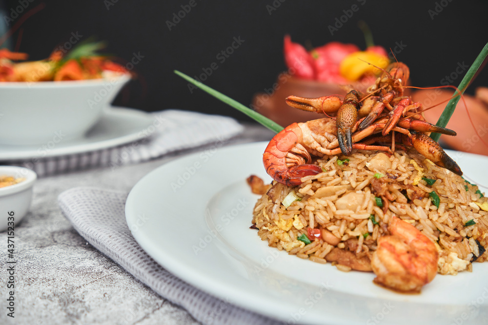 Peruvian food: called "Arroz chaufa" with seafood and "Chupe de ...