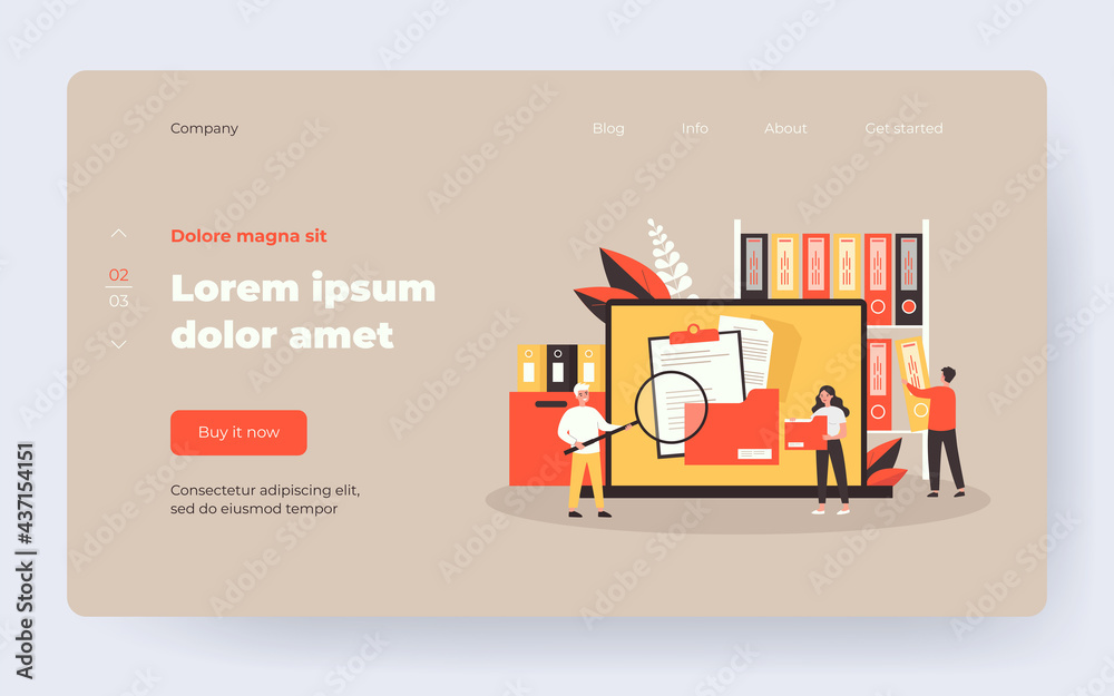 People taking documents from shelves, using magnifying glass and ...