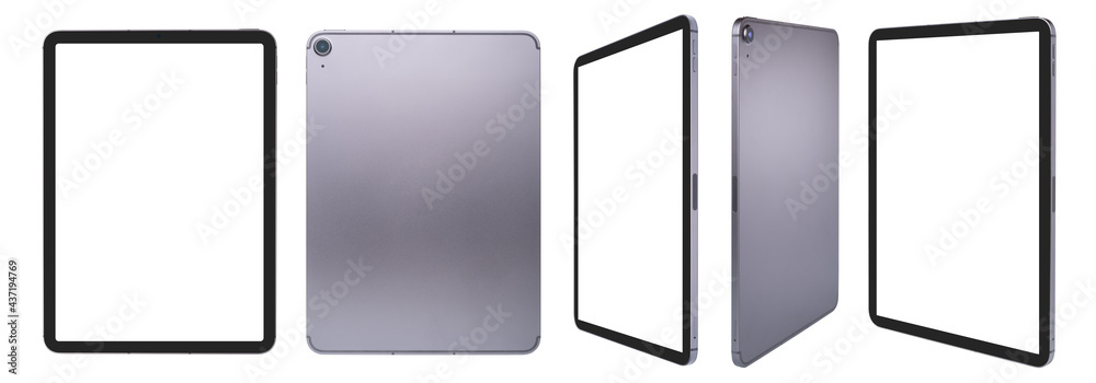 collection blank screen of new model tablet, front view , side view ...