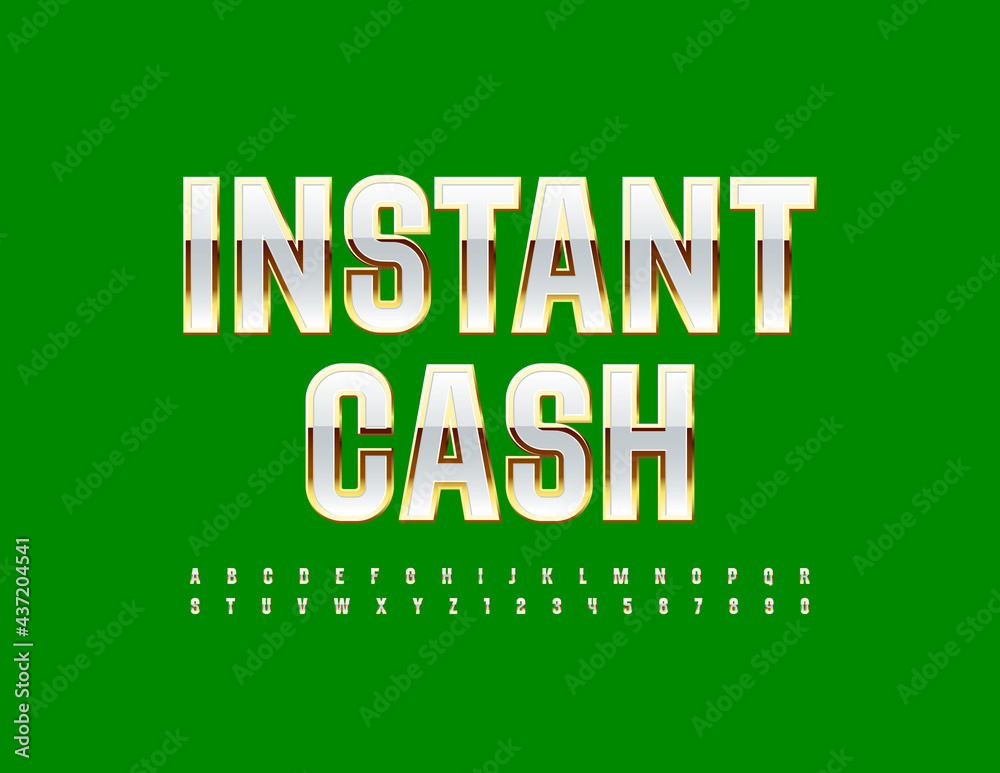 Vector premium sign Instant Cash. Elegant White and Gold Font. Shiny ...