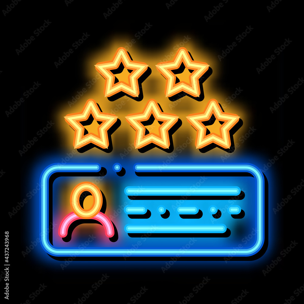 Review Stars neon light sign vector. Glowing bright icon Review Stars ...