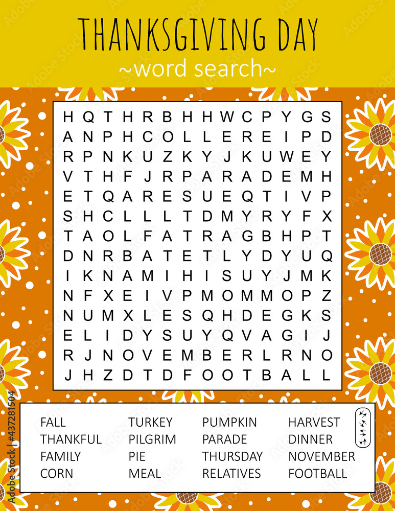Vector de Stock Thanksgiving Day word search puzzle. Logic game for ...