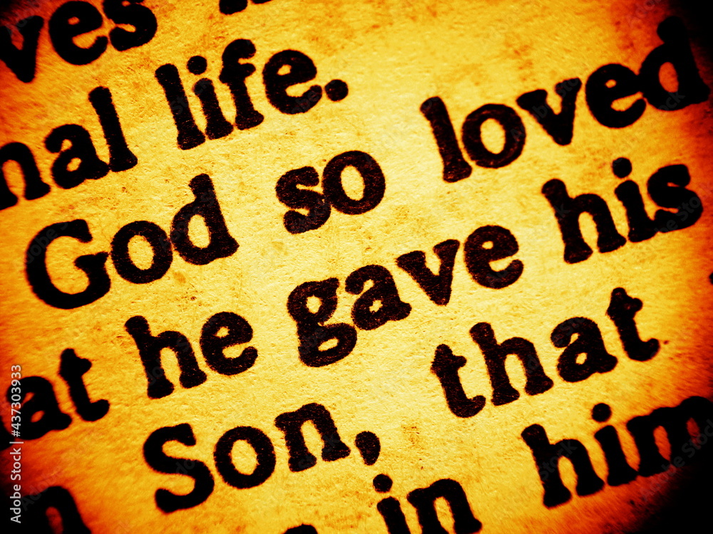 Macro photo of the most known Bible text quote from John chapter 3 ...