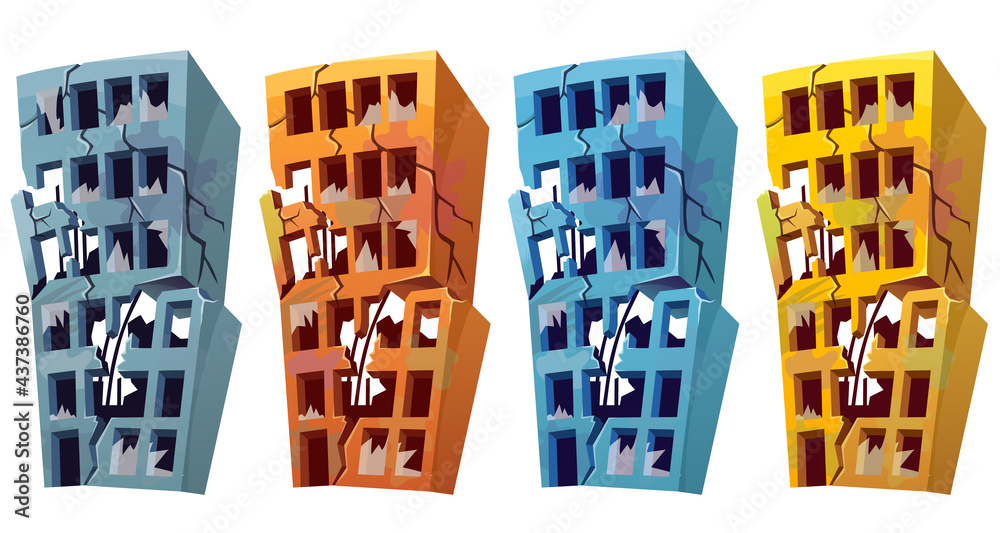 Destroyed building after earthquake, storm, tornado, natural disaster ...