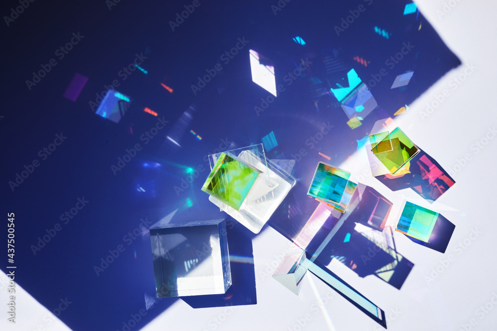 Abstract background with glass geometric figures prisms with light ...