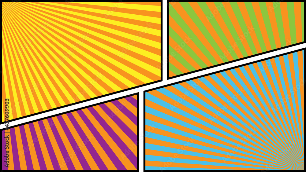 Comic panels . Comics book page template size 16:9 . Colorful backdrops ...