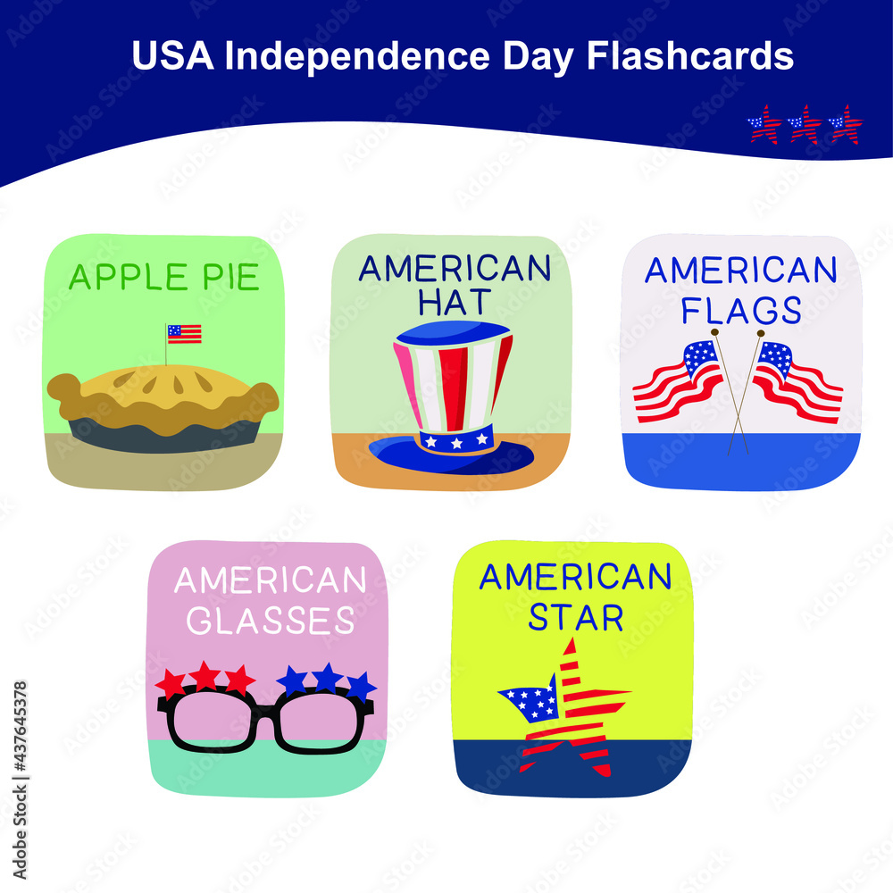 American Independence Day Flashcards for Preschool Children. Cute ...