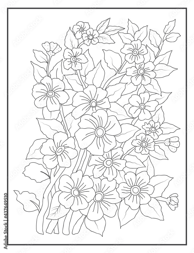 Flower coloring page flower line art drawing floral vector illustration ...