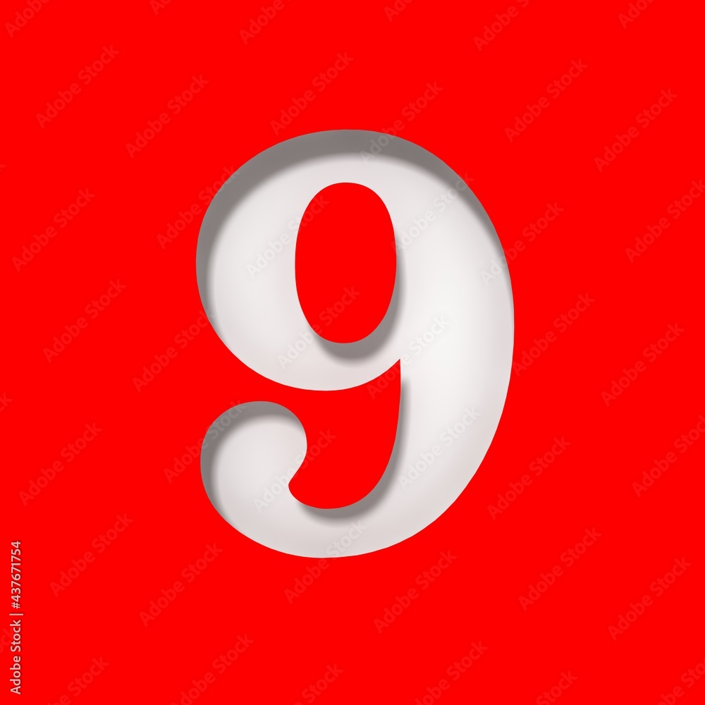 9 number nine white numeral digit sign cut out stencil design isolated ...