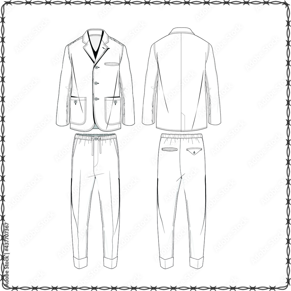 Editable fashion suits flat sketch for creating new designs mockup ...