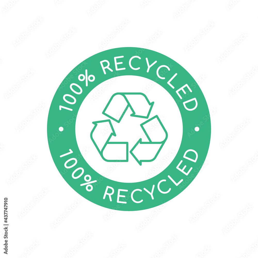 Green 100% recycled sign, stamp or logo. Recyclable material symbol ...