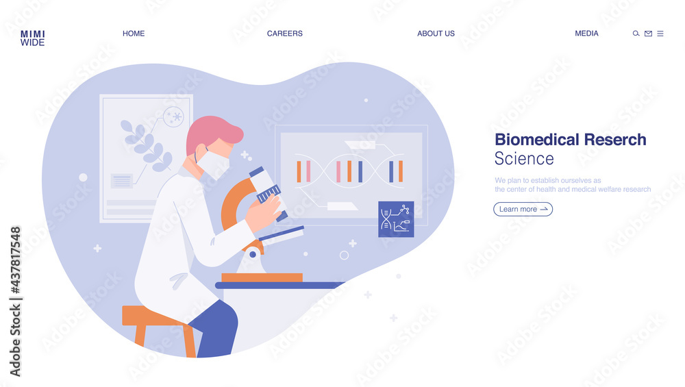 A researcher is doing research while looking through a microscope in a ...