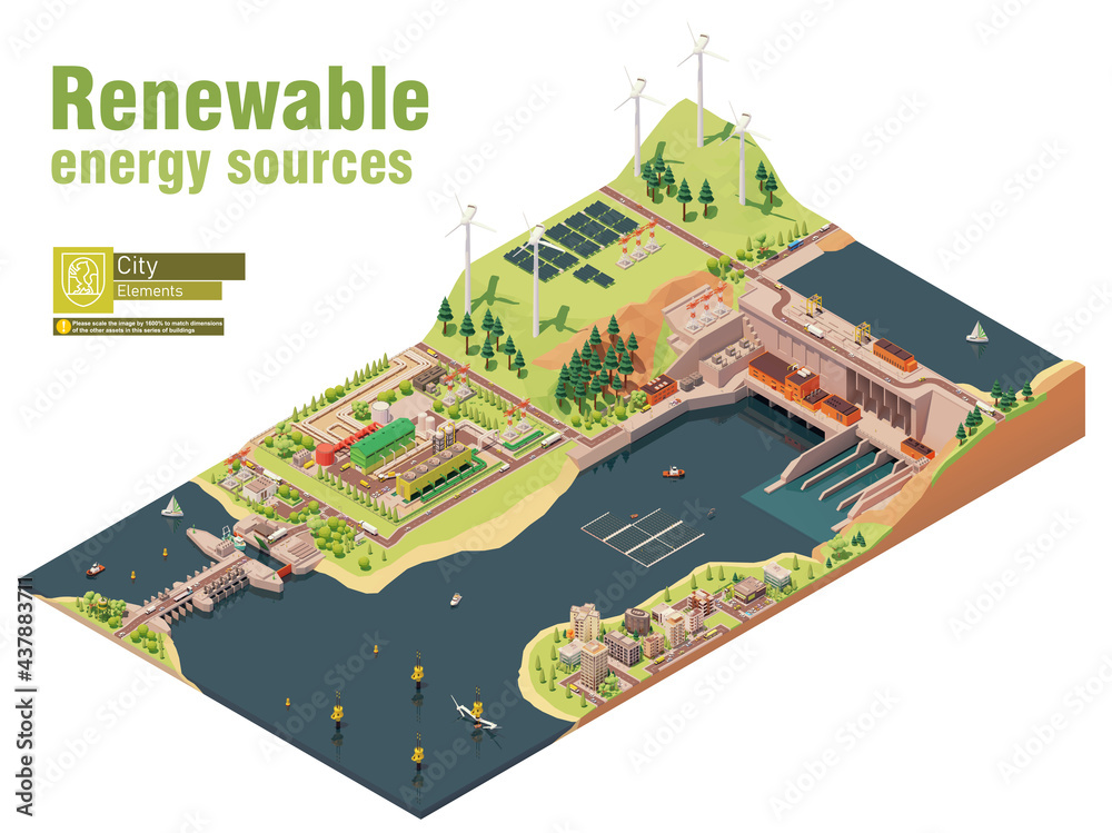 Vector isometric renewable electricity generation. Wind farm ...