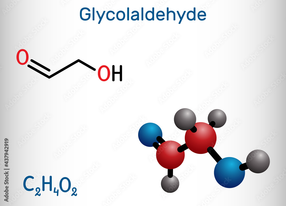 Glycolaldehyde molecule. It contains aldehyde group and hydroxyl group ...