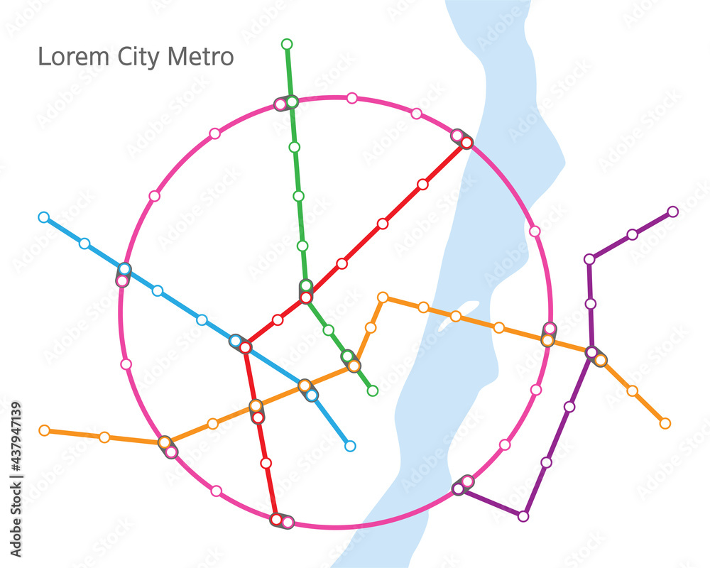 Subway map, metro lines plan with stations and transitions. Vector ...