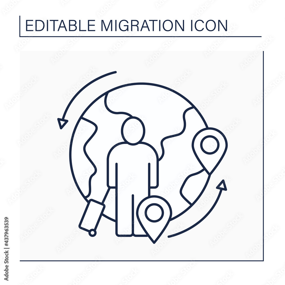Praca wektorowa bez tantiem: Circular migration line icon. Multiple ...