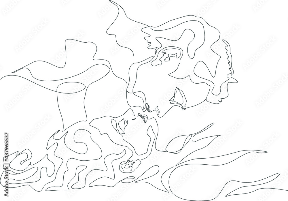 one line drawing minimalist couple kissing face illustration in line ...