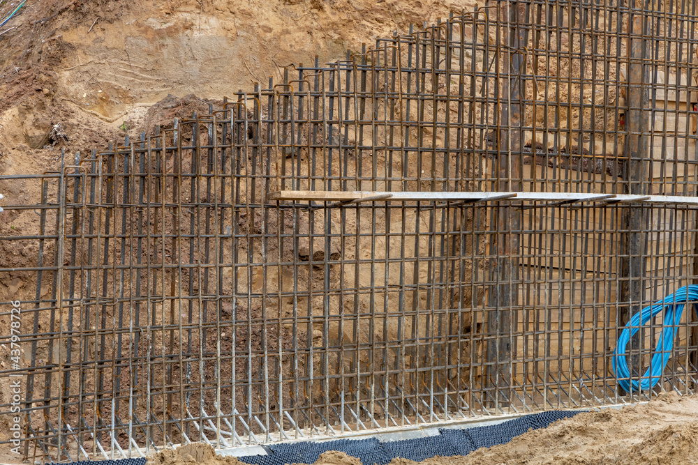 Steel frame for reinforced concrete wall formwork. Retaining wall at a ...