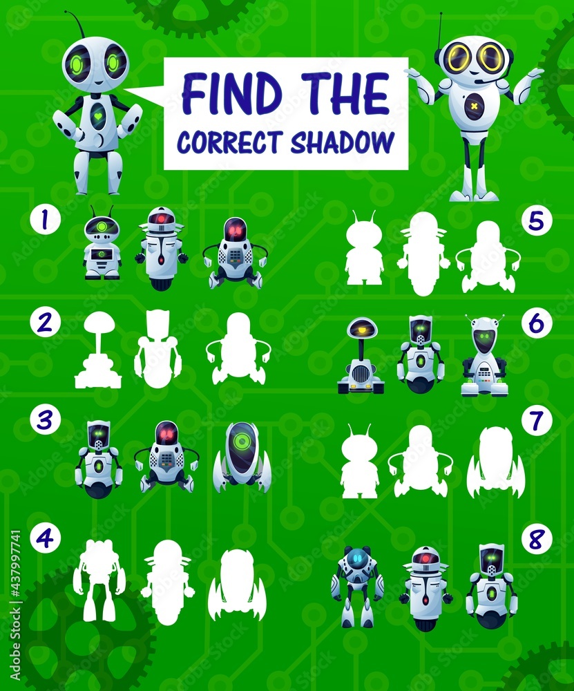 Стоковое векторное изображение «Find the correct robot shadow kids ...