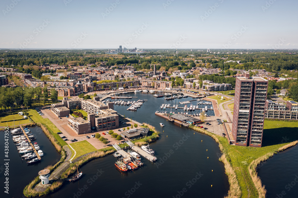Harbor in Almere Haven - oldest district in the suburban city of Almere ...
