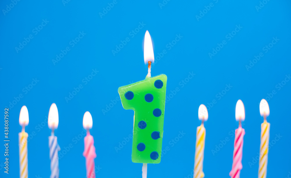 Burning birthday cake candle number 1. Happy Birthday background ...