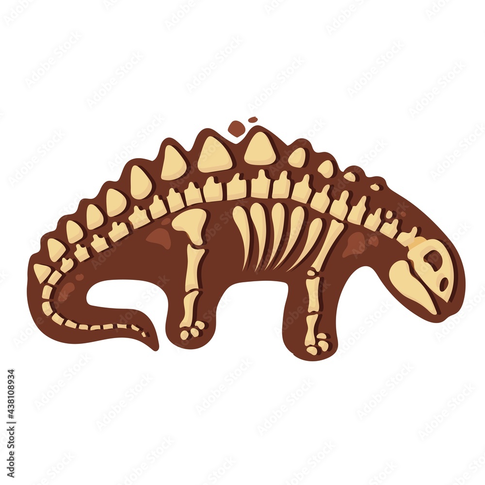 Dinosaur skeleton in cartoon style. The bones of a prehistoric animal underground. Archeology ...