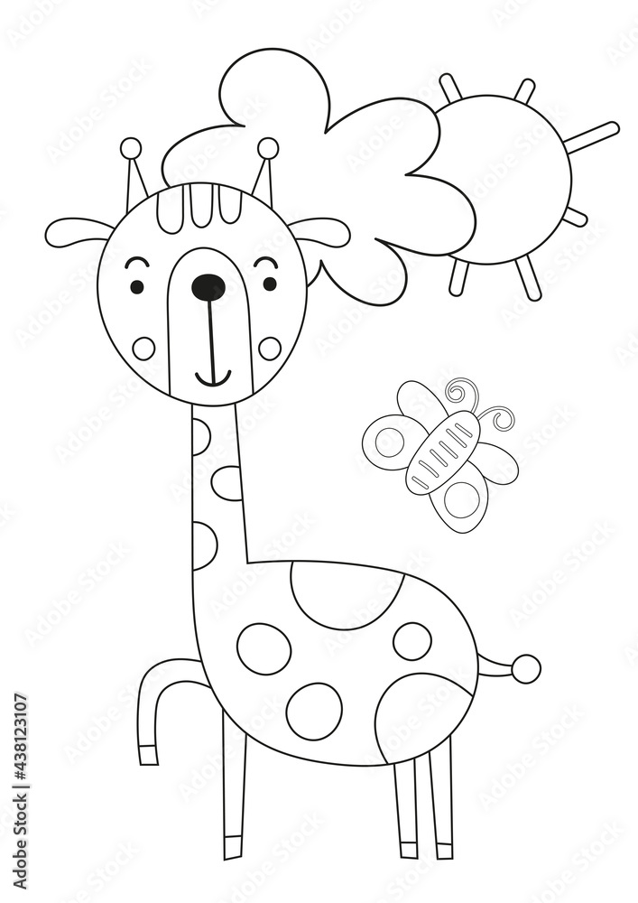 Coloring pages of safari animals worksheets for kids. Giraffe cartoon ...