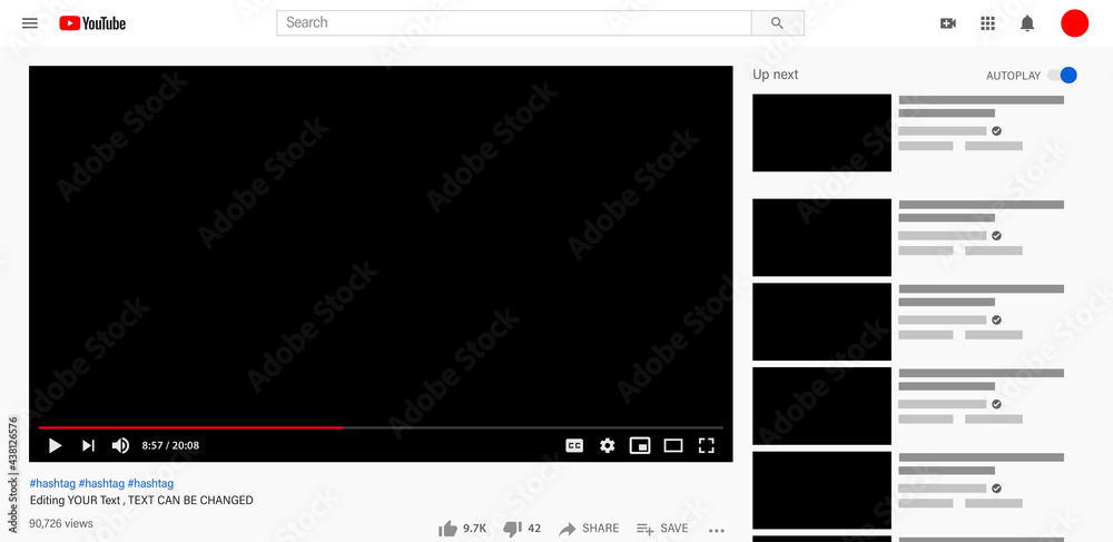youtube video player mockup - youtube web page frame Stock Vector ...