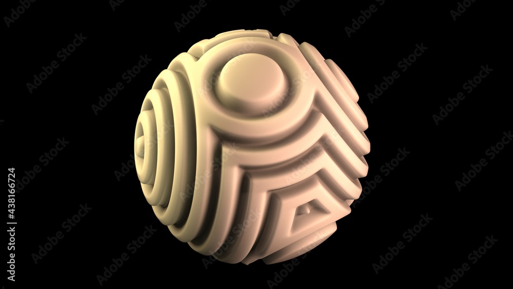 3d rendering of a strange amber sphere with a complex relief of ...