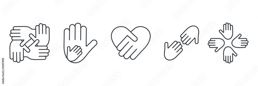 Friendship arms line symbols collection. Business teamwork pictogram ...