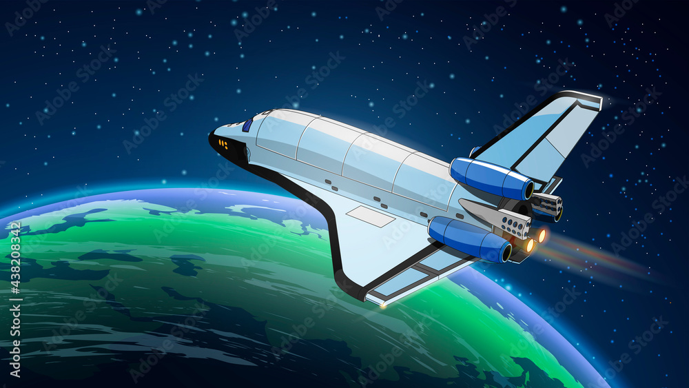 Image vectorielle Stock Vector illustration card with spaceship, space ...