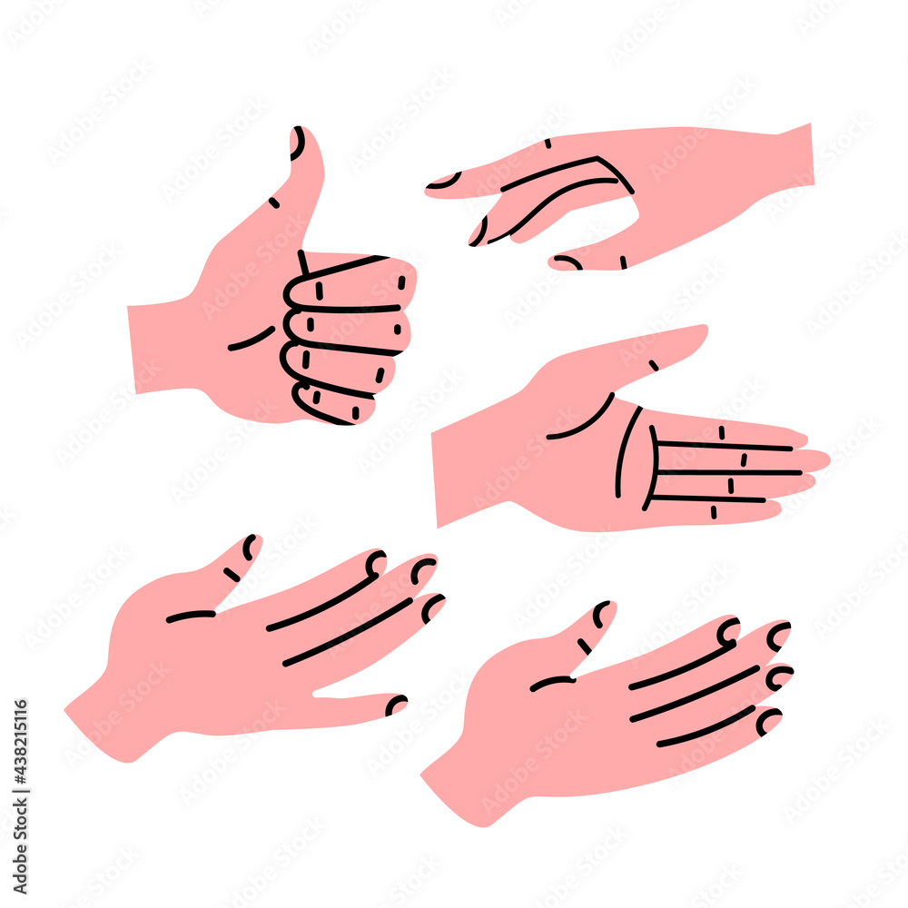 Cartoon hand gestures. Vector illustration set. Collection isolated ...