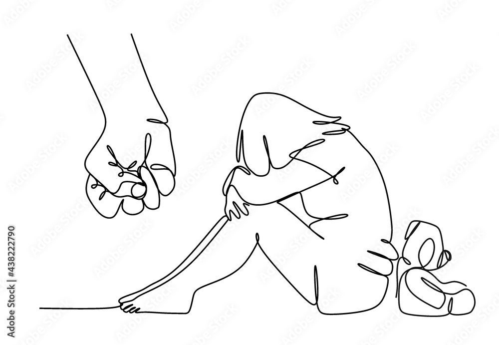 linear drawing of child depression, abuse, beatings, girls, violence ...