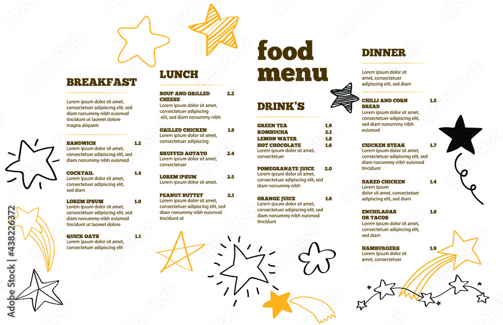 Restaurant cafe menu, template design. One page food menu template ...