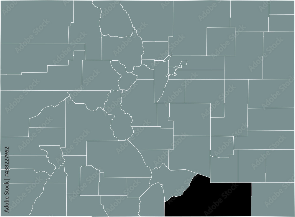 Black highlighted location map of the US Las Animas county inside gray ...
