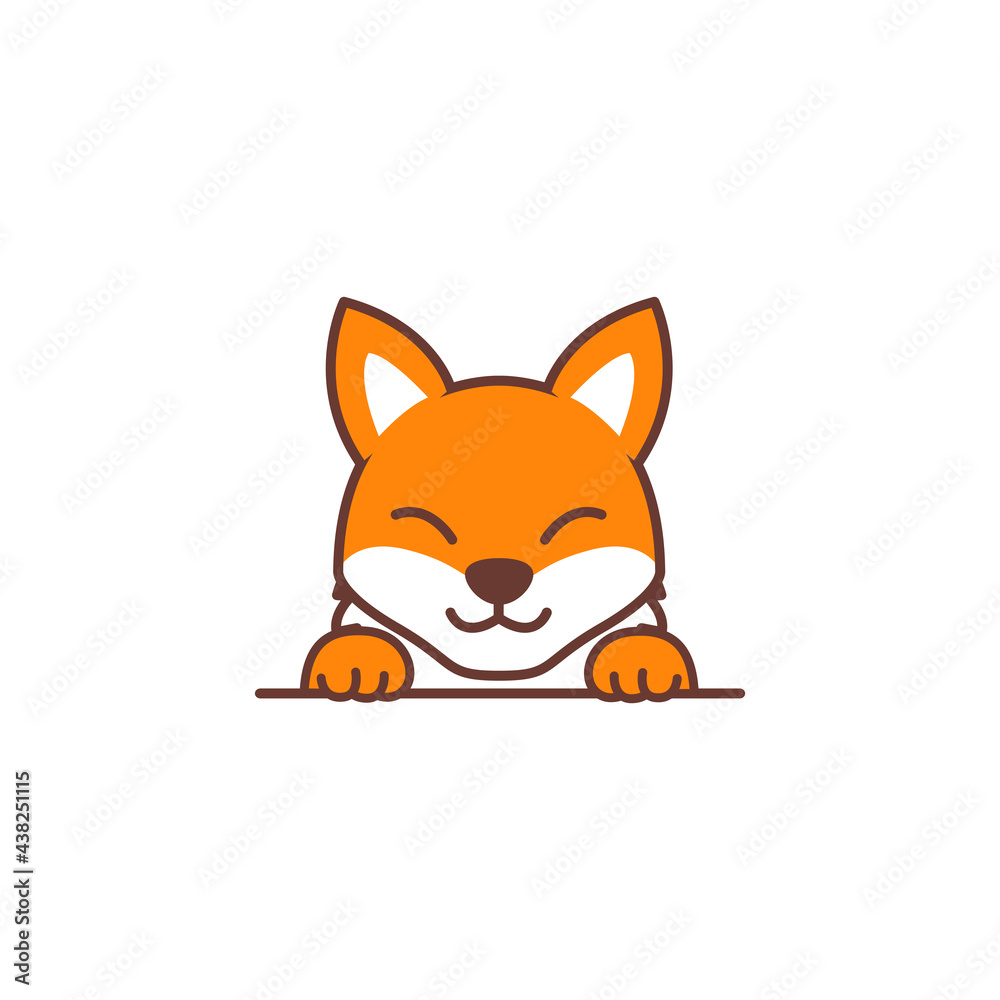 Cute fox smiling cartoon, vector illustration Stock Vector | Adobe Stock
