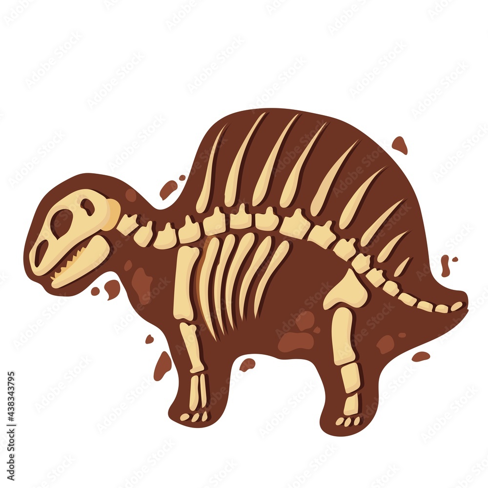 Dinosaur skeleton in cartoon style. The bones of a prehistoric animal ...