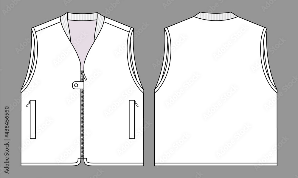 White Vest Template on Gray Background. Front and Back Views, Vector ...