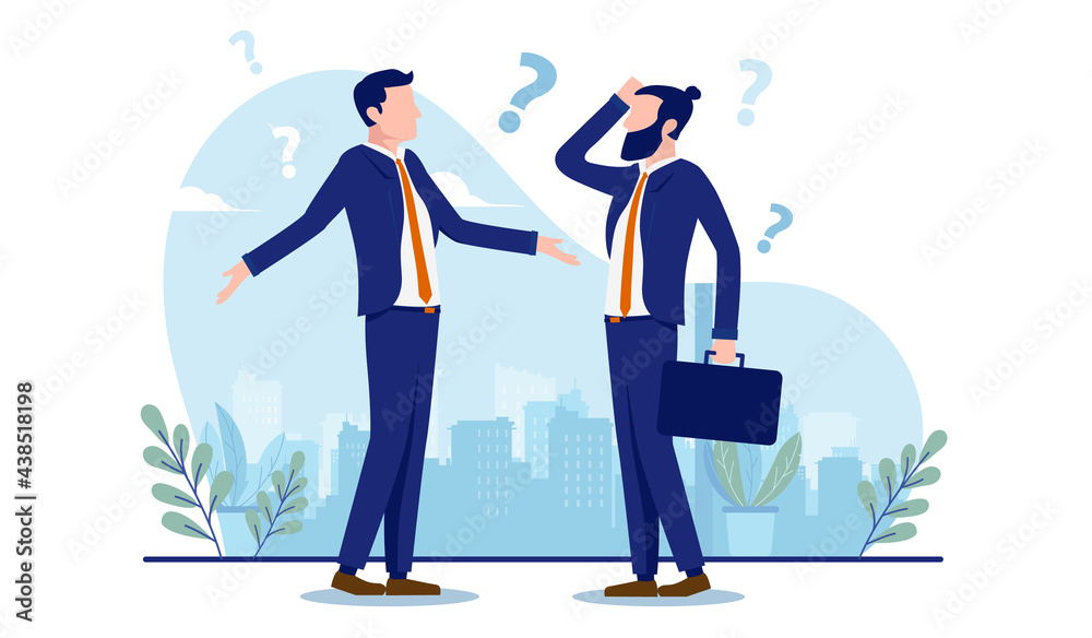 Confused businessmen - Two men with question marks. Business confusion ...