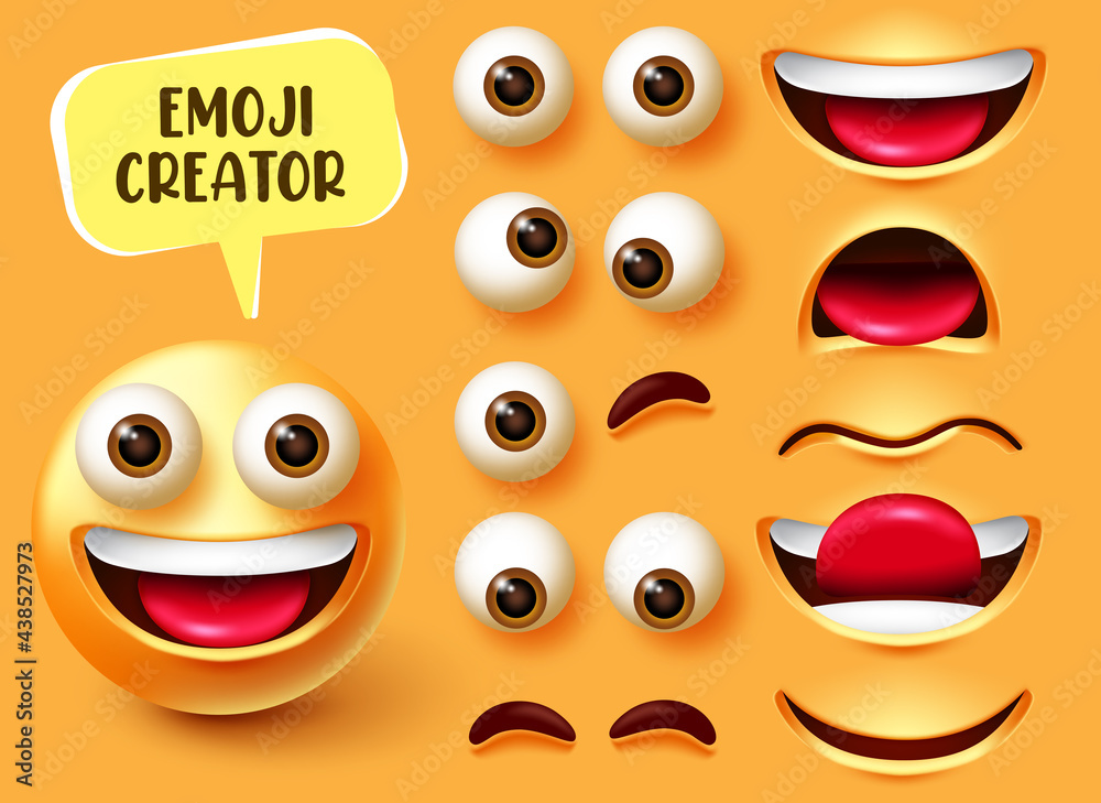 Stock-Vektorgrafik „Emoji creator vector set design. Smiley 3d ...
