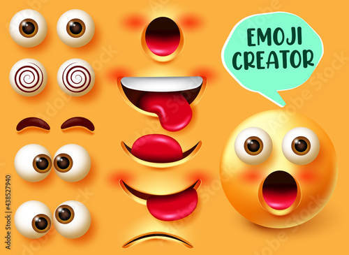 Stockvector Emoji creator vector smiley set. Emojis 3d character kit in ...