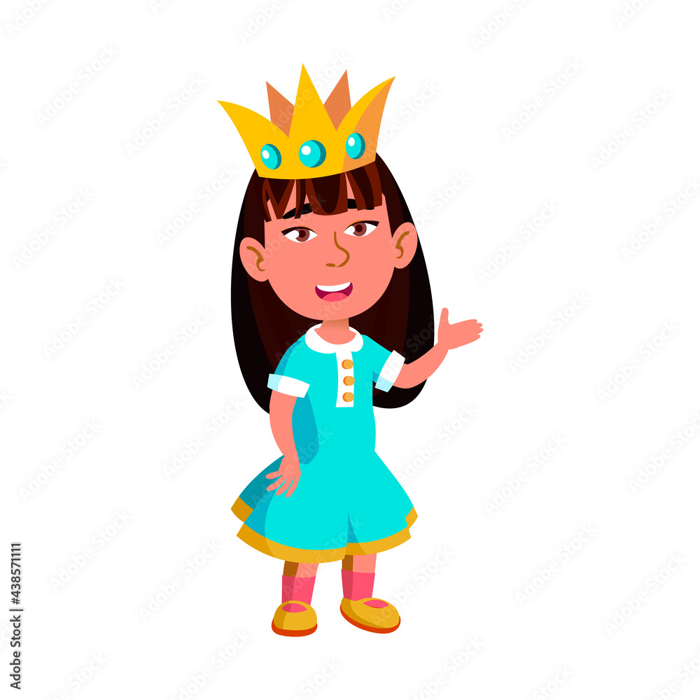 toddler girl wearing crown play queen cartoon vector. toddler girl ...