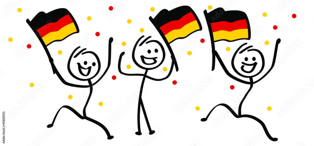 Happy smile football supporters. Cartoon stickman with the flag of ...