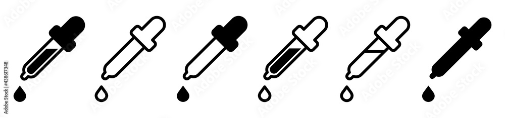 Dropper icon. Set of pipette icons. Laboratory analysis sign. Vector ...