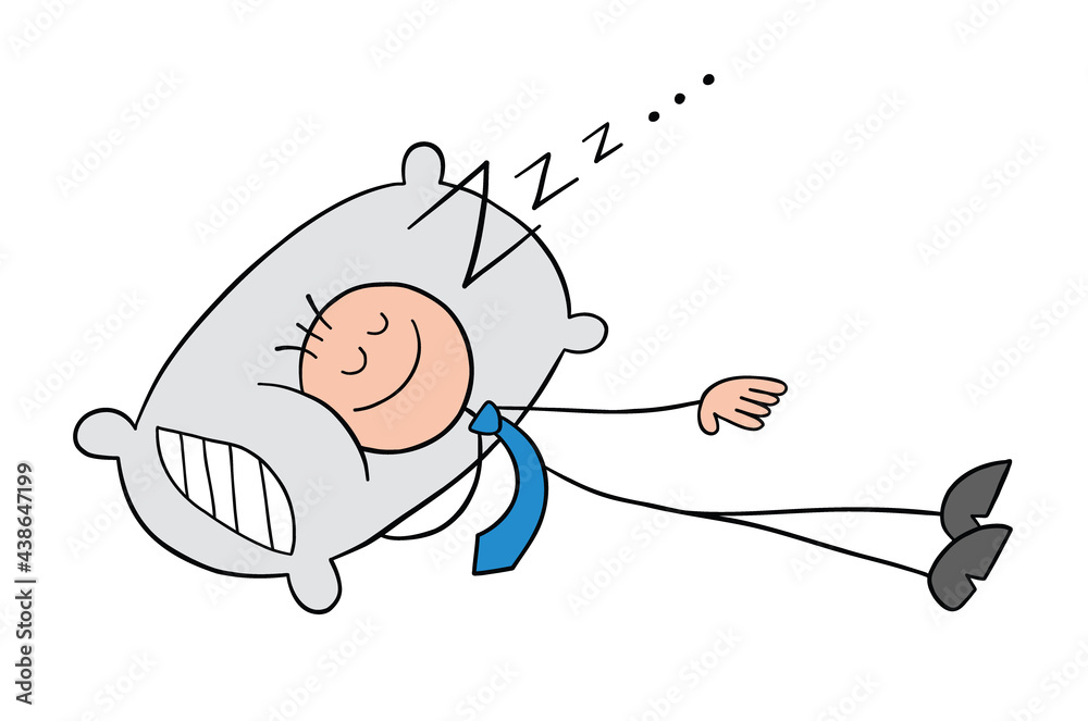 Stickman businessman character sleeps with a pillow, vector cartoon ...