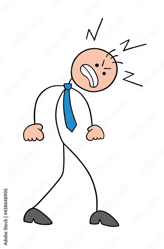 Stickman businessman character walking and very angry, vector cartoon ...