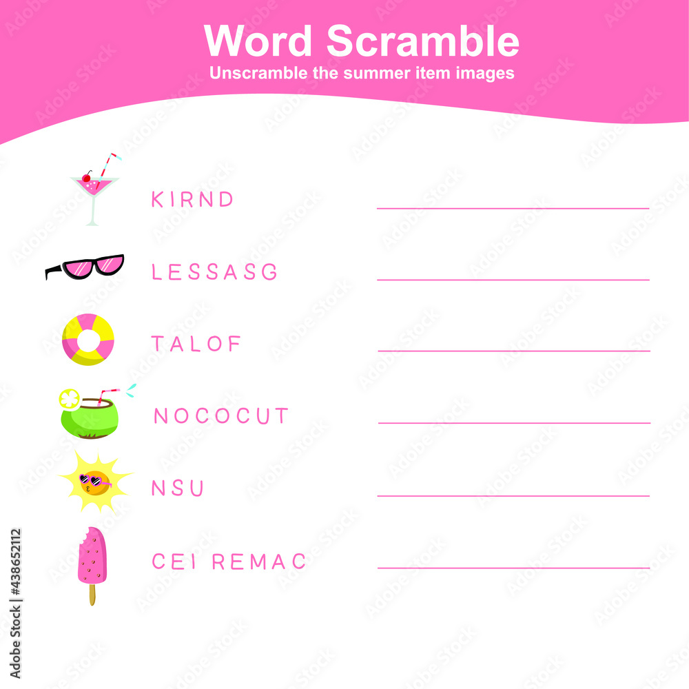Vetor Spelling Word Scramble Game Summer Edition. Worksheet for ...